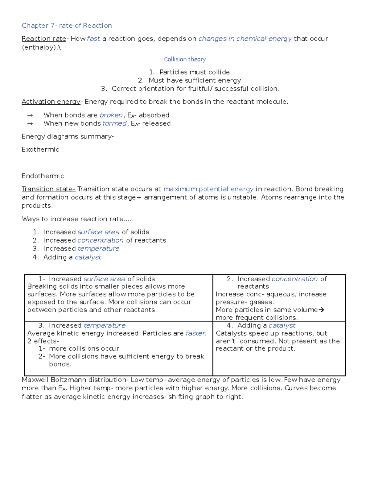 Chapter 7 - U3 AOS 2 reaction rate and equilibrium notes + fill in ...