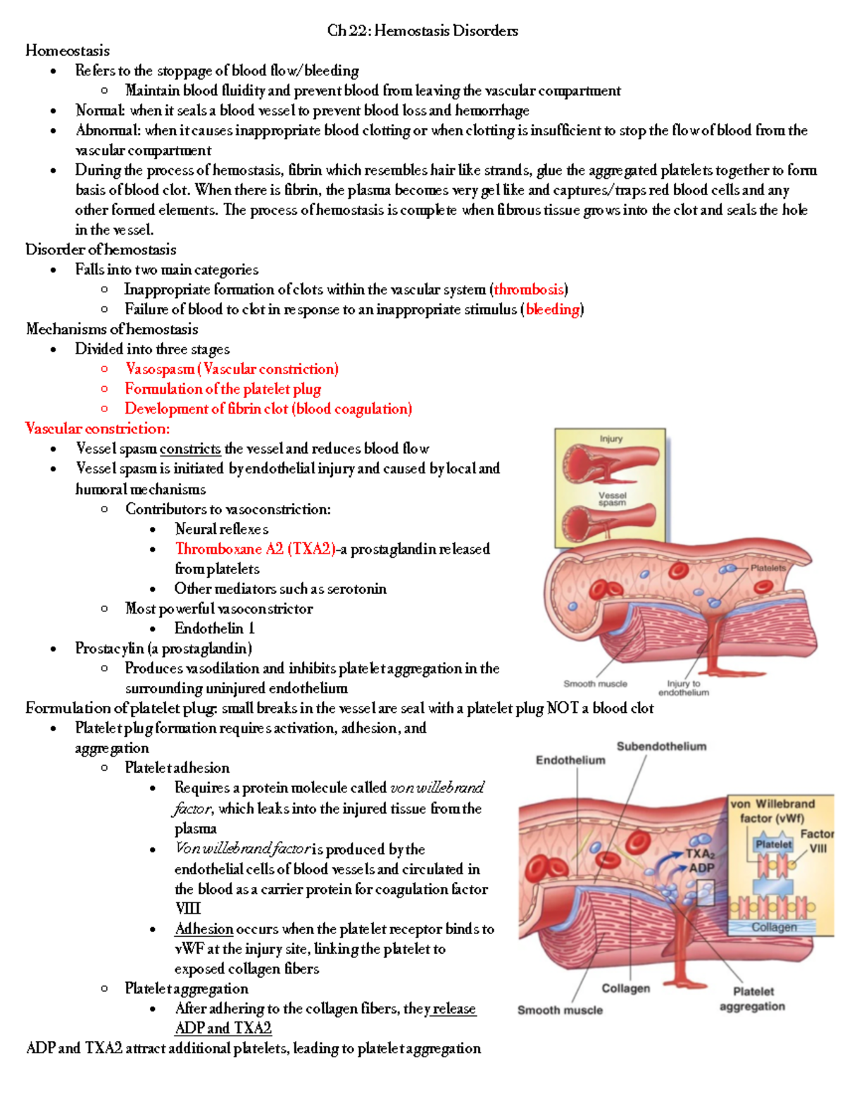 DIC HIT - notes - Ch 22: Hemostasis Disorders Homeostasis • Refers to ...
