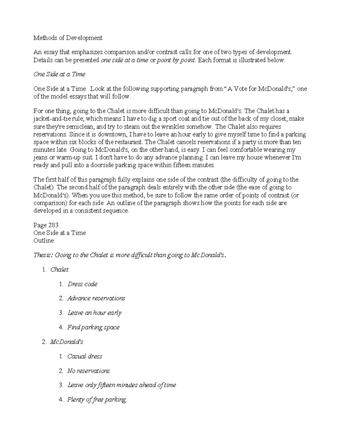 Methods of Development - Details can be presented one side at a time or ...