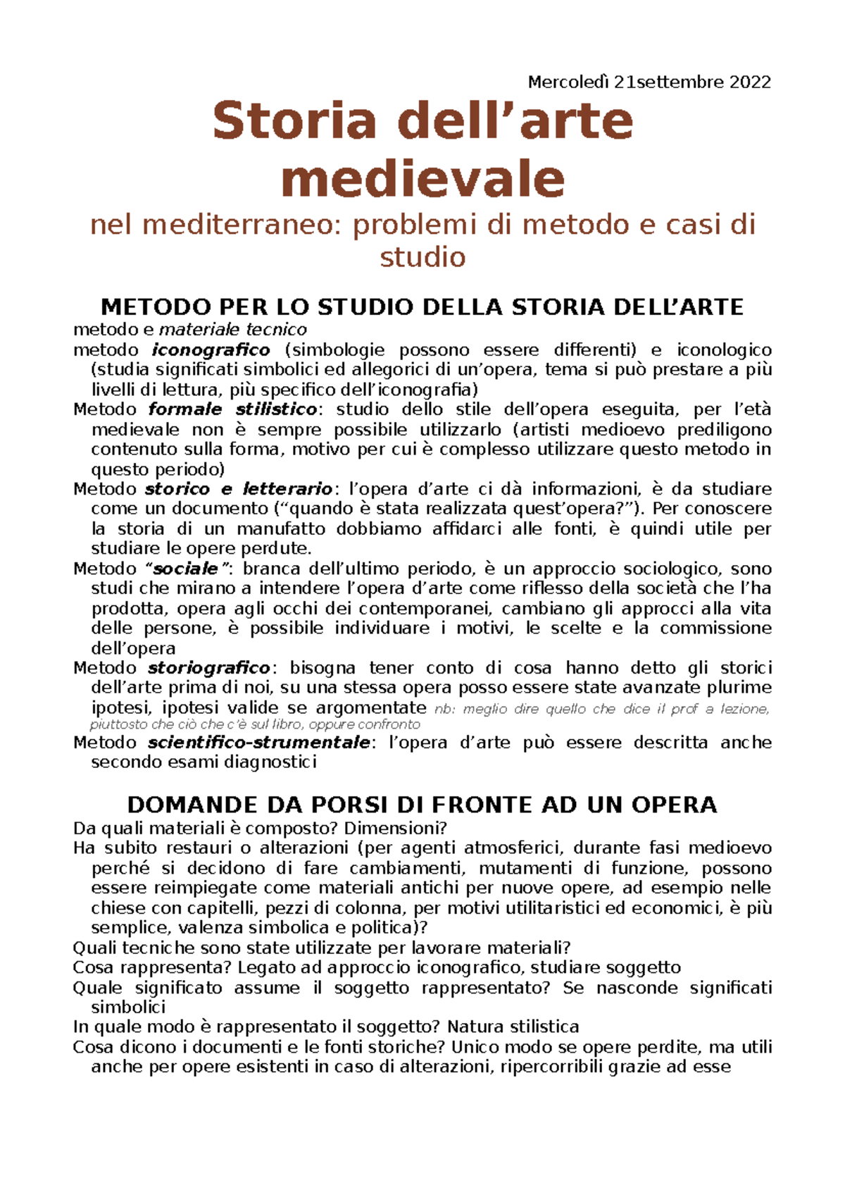 Storia dellarte medievale - Mercoledì 21settembre 2022 Storia dell’arte medievale nel ...