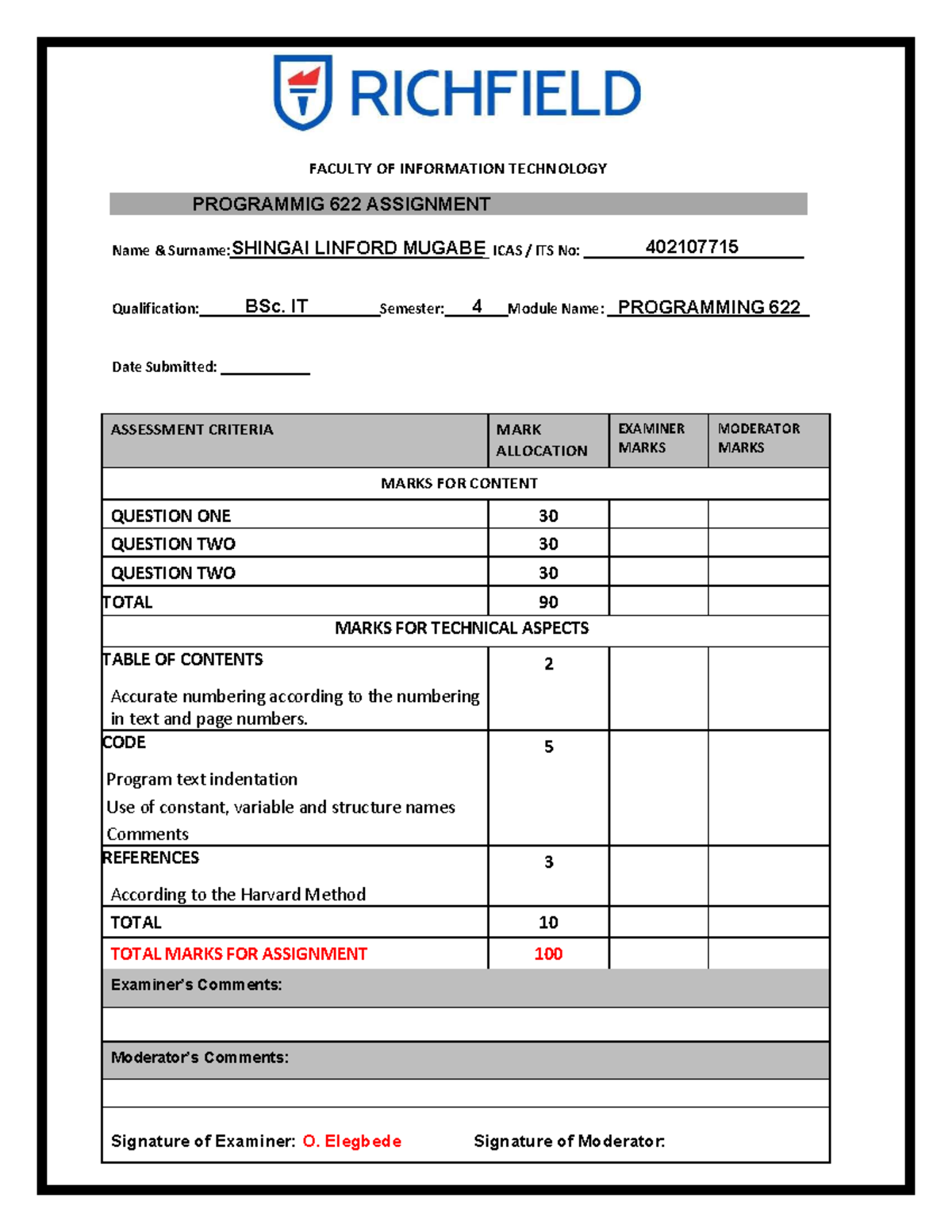 402107715-PRO 622 A-Assignment - FACULTY OF INFORMATION TECHNOLOGY PROGRAMMIG 622 ASSIGNMENT ...