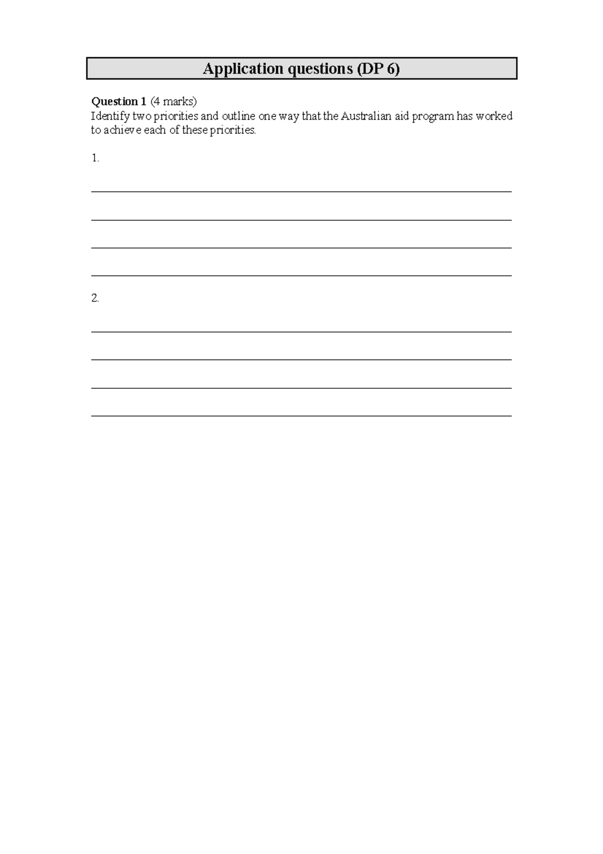 Application questions (DP 6) - 1. Question 2 (7 marks) Read the ...