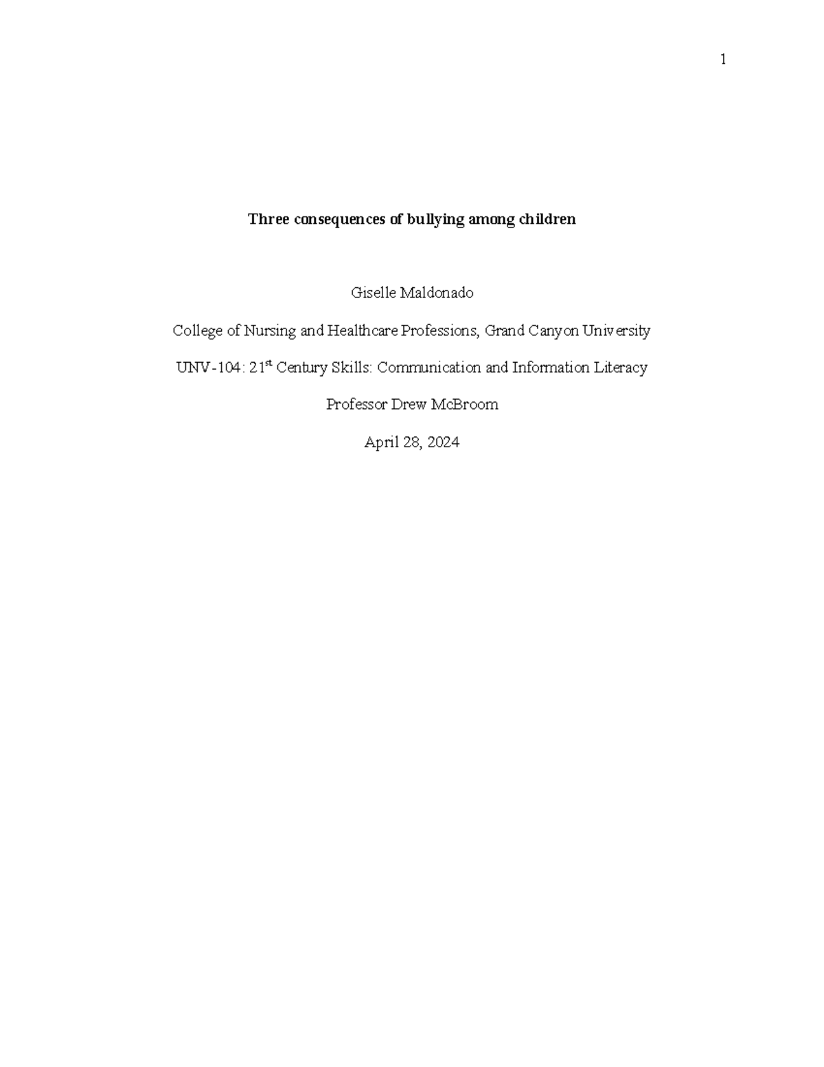 First Draft Expository Essay - Three consequences of bullying among ...