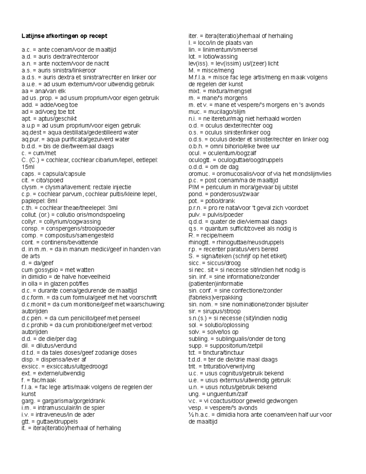 Latijnse afkortingen op recept - = ante coenam/voor de maaltijd a ...