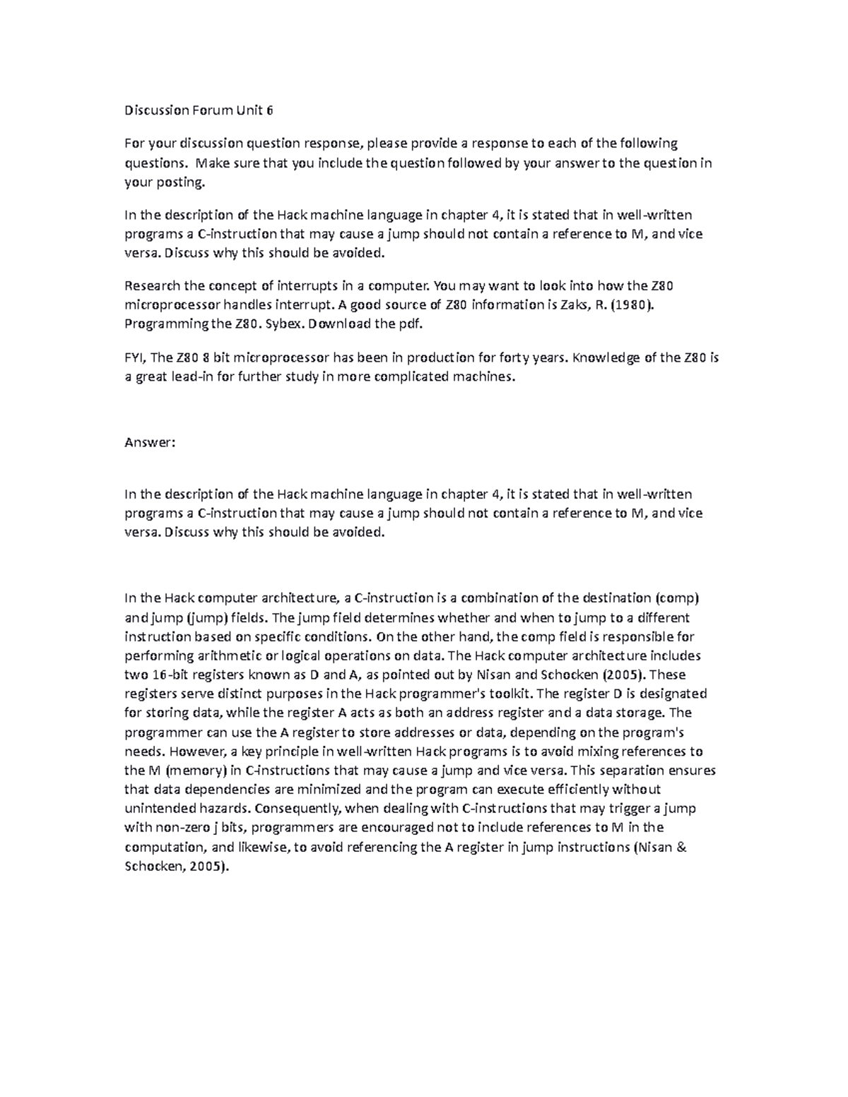Computer System Discussion Forum Unit 6 - Discussion Forum Unit 6 For ...