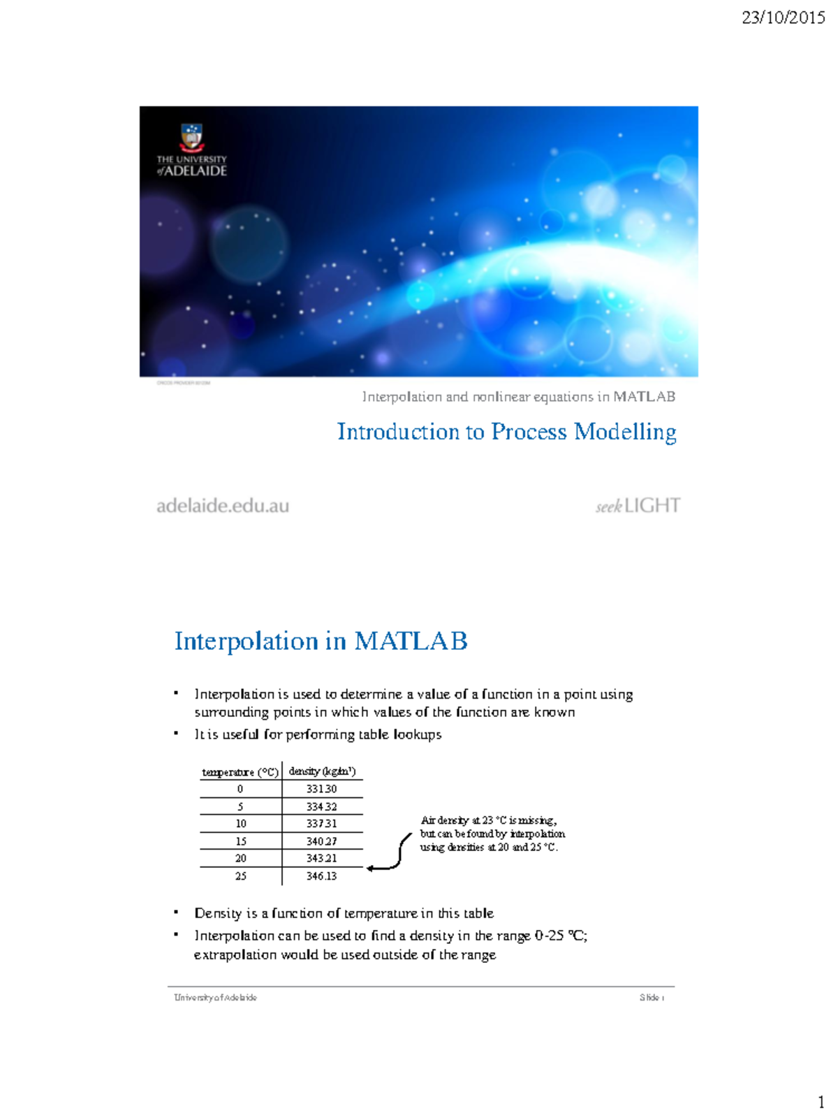 Interpolation and Nonlinear Equations - 23/10/2015 Interpolation and ...