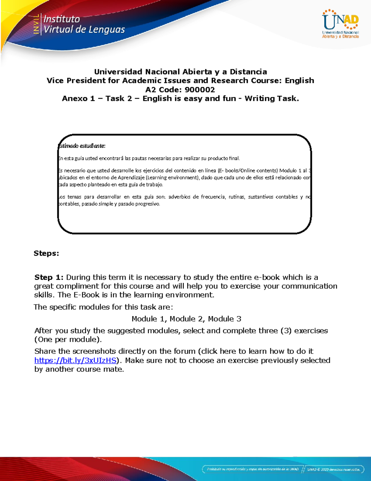 Anexo 1 – Task 2 - English is easy and fun Writing Task - Universidad Nacional Abierta y a ...