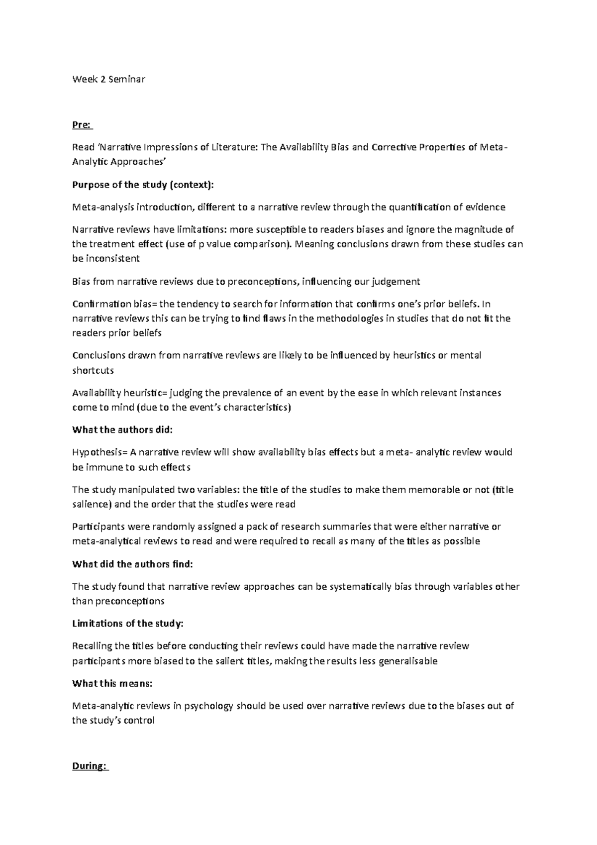 Week 2 Heuristics and Biases - Week 2 Seminar Pre: Read ‘Narrative ...
