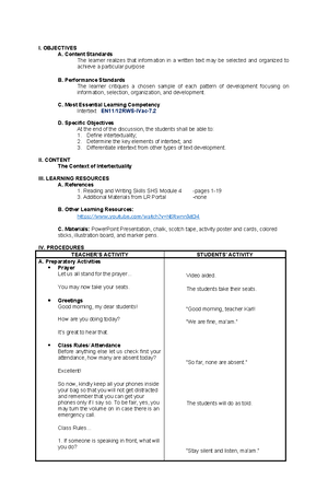 LP FOR Final DEMO - I. OBJECTIVE/S: A. Content Standard: The learner ...