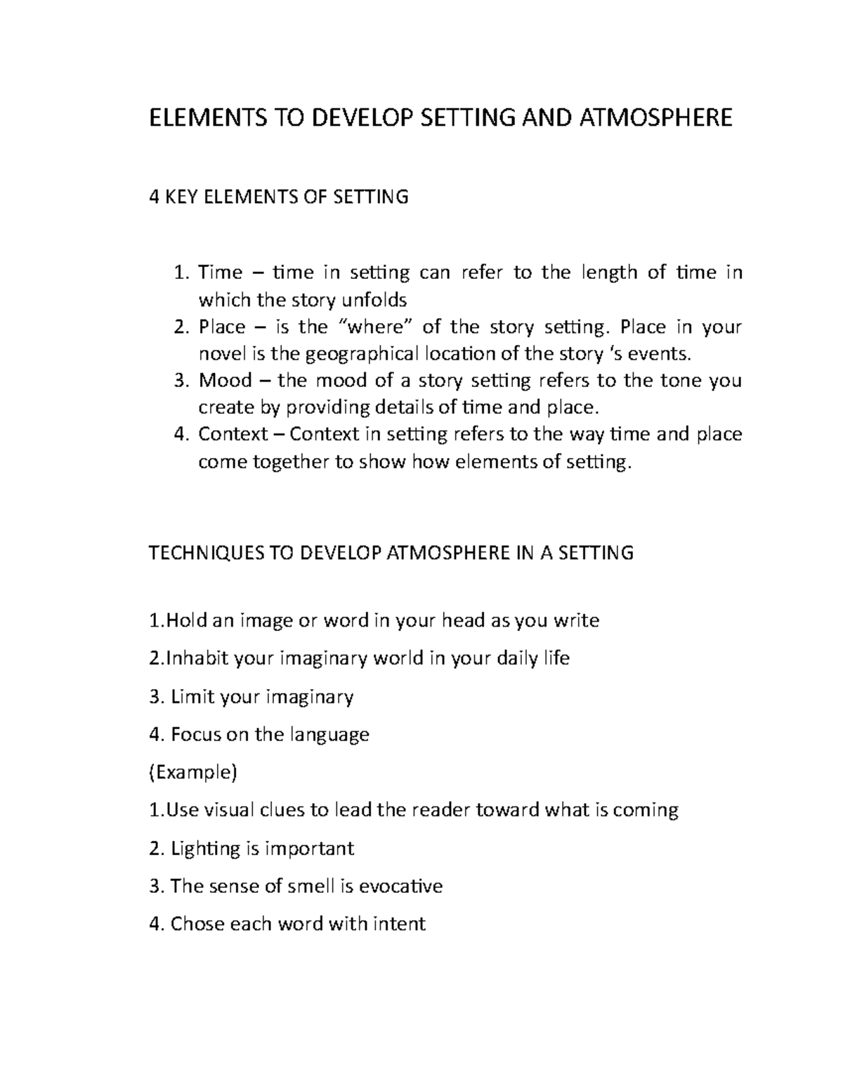 Elements TO Develop Setting AND Atmosphere softcopy - ELEMENTS TO ...