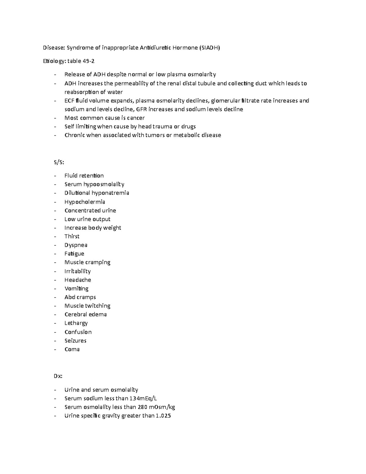 Siadh concept map - 10th ed - Medical-Surgical Nursing - Disease ...