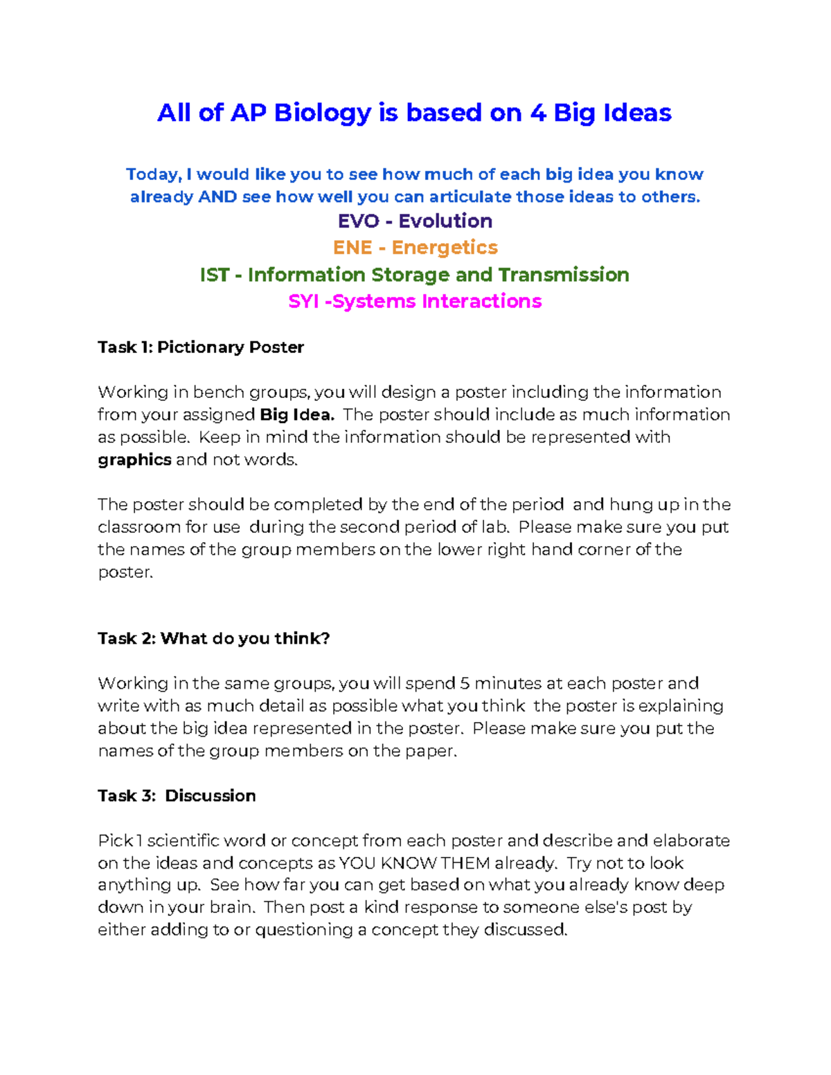 Big Idea Pictionary - aergrdga - All of AP Biology is based on 4 Big ...