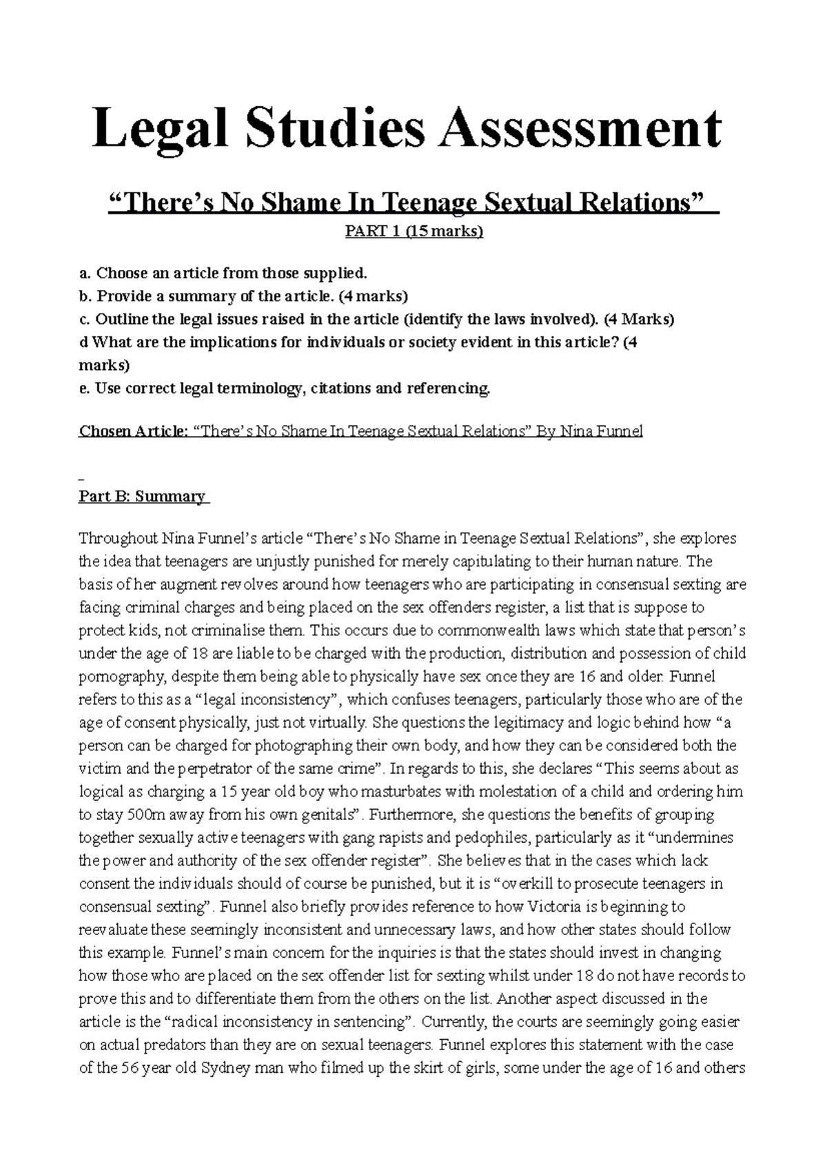 Legal Studies year 11 assessment - Studocu