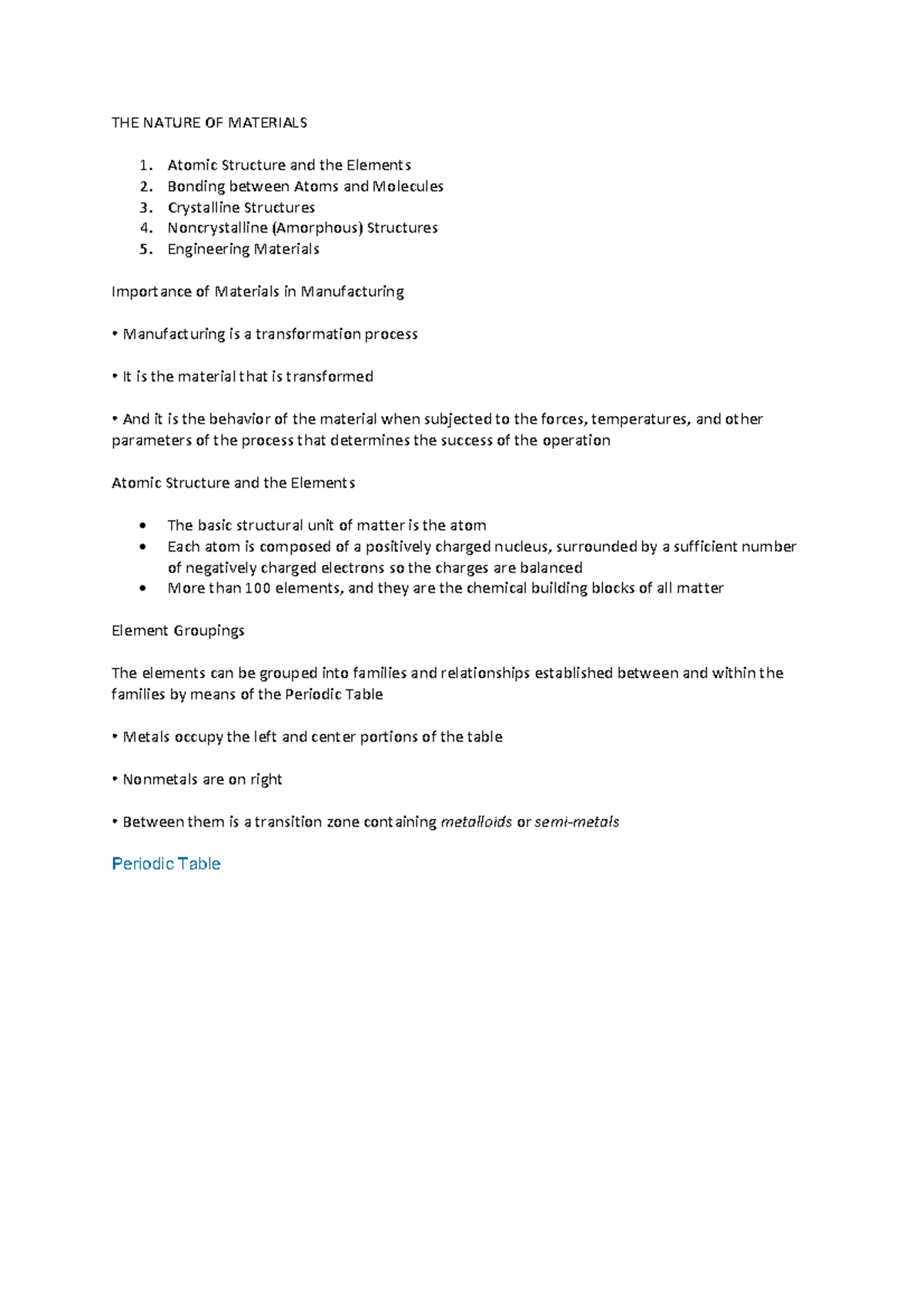 THE Nature OF Materials Lecture-1 - THE NATURE OF MATERIALS 1. Atomic ...