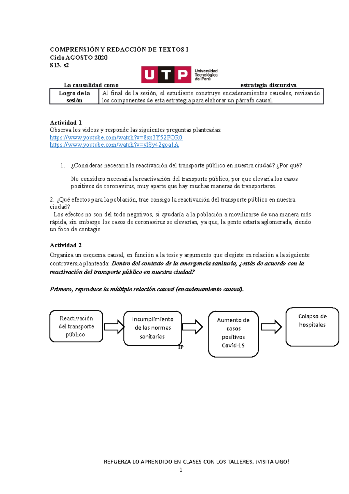 Parrafo de causalidad - COMPRENSIÓN Y REDACCIÓN DE TEXTOS I Ciclo ...