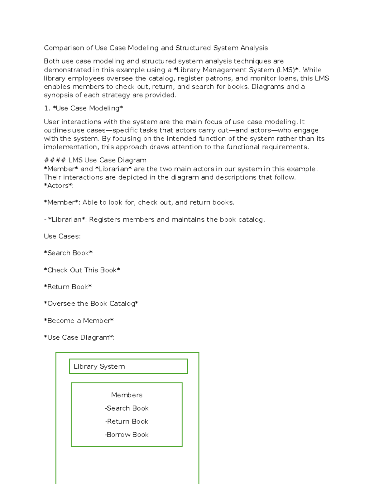 Assignment 2 - Comparison of Use Case Modeling and Structured System Analysis Both use case ...