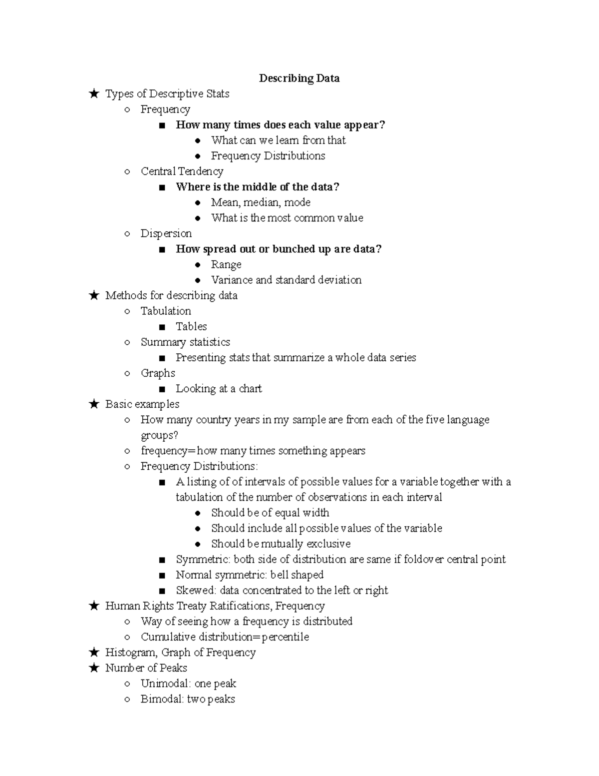 Describing Data - Lecture notes from Professor Dancy - Describing Data ...