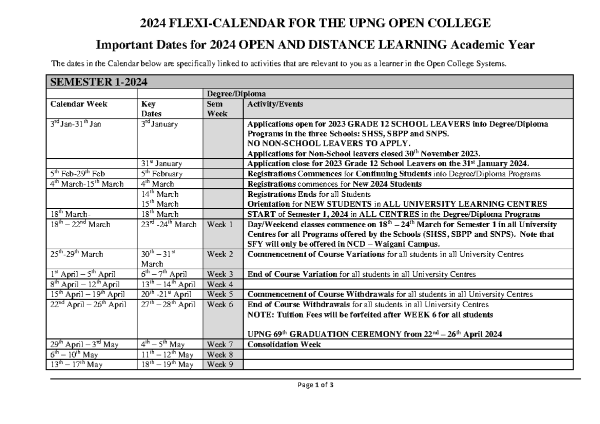 2024 OC- Flexi Calender OF Events- Degree & Diploma - Page 1 of 3 2024 ...