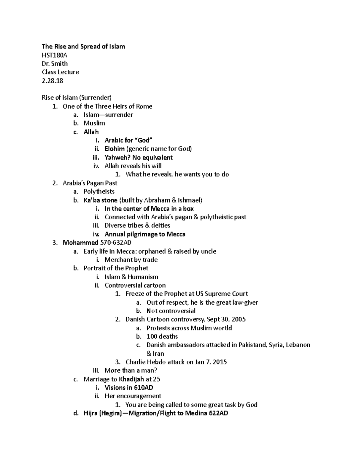 The Rise and Spread of Islam - Smith Class Lecture 2.28 Rise of Islam ...