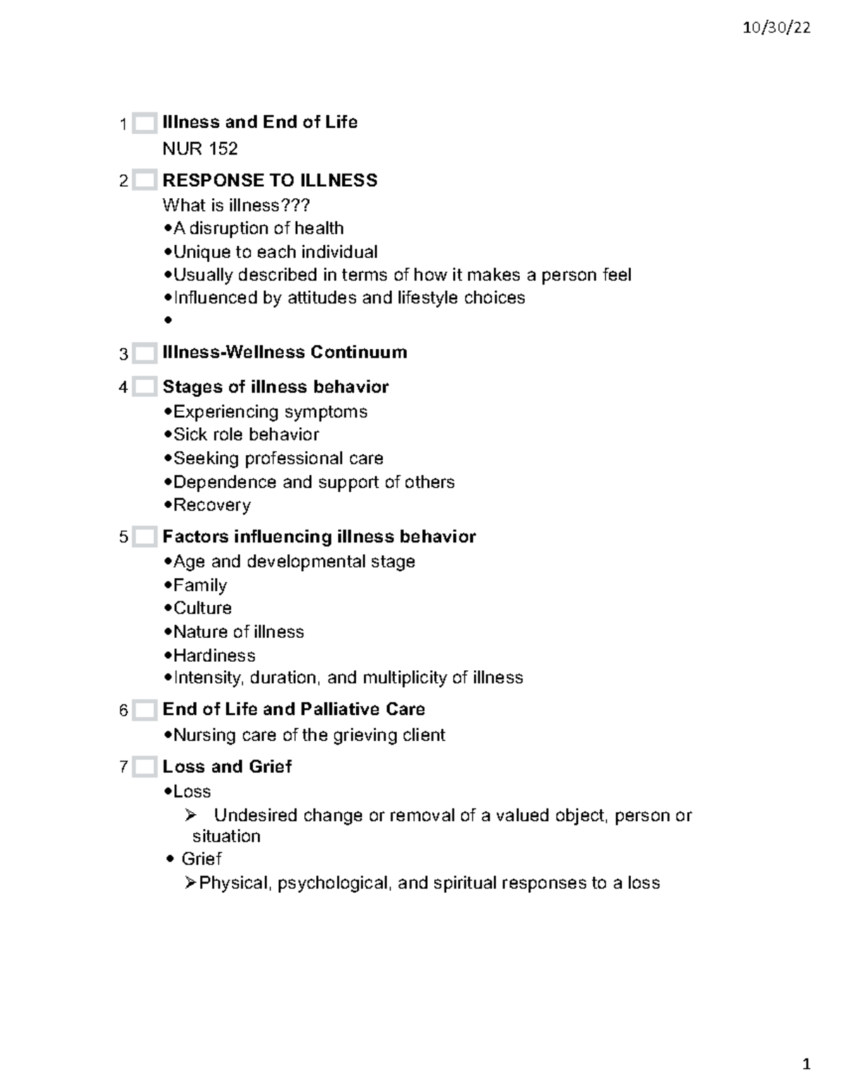 Illness and End of Life Student Spring 2021 - 10/30/ 1 Illness and End ...