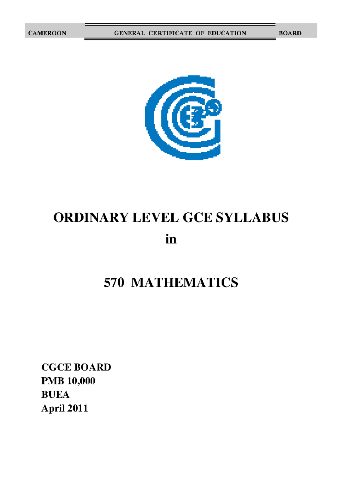 570 Mathematics - CAMEROON GENERAL CERTIFICATE OF EDUCATION BOARD ...