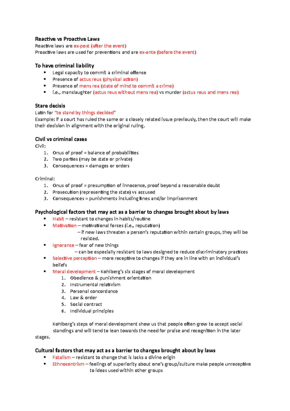 LEG100 notes - Reactive vs Proactive Laws Reactive laws are ex-post ...