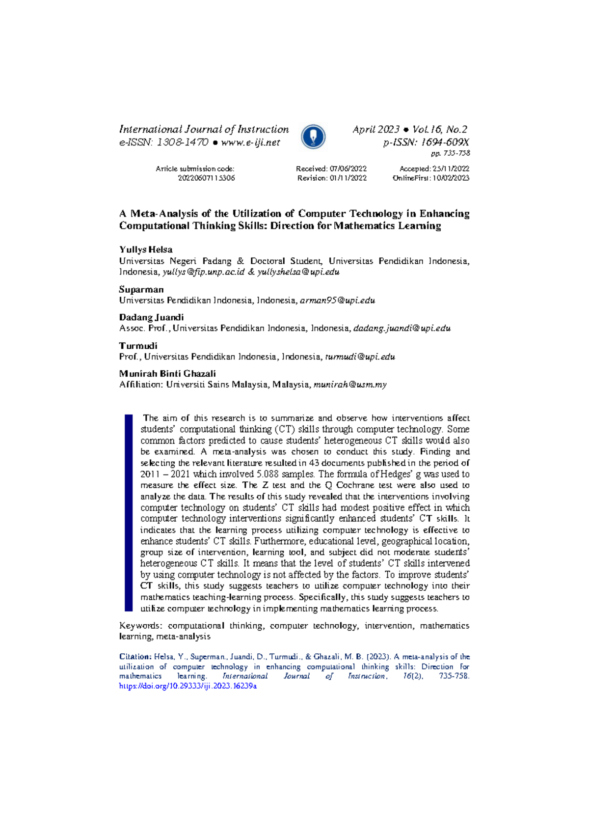 Computer Technology Article 1 - International Journal of Instruction ...