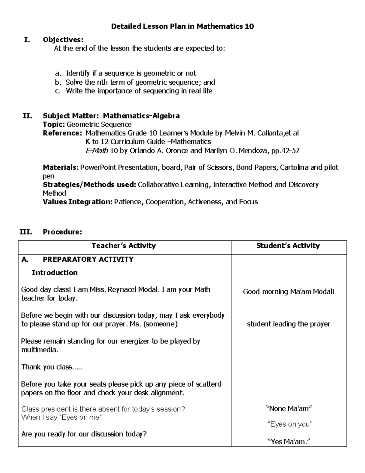 Detailed Lesson Plan in Mathematics 10 sir ans - Detailed Lesson Plan ...