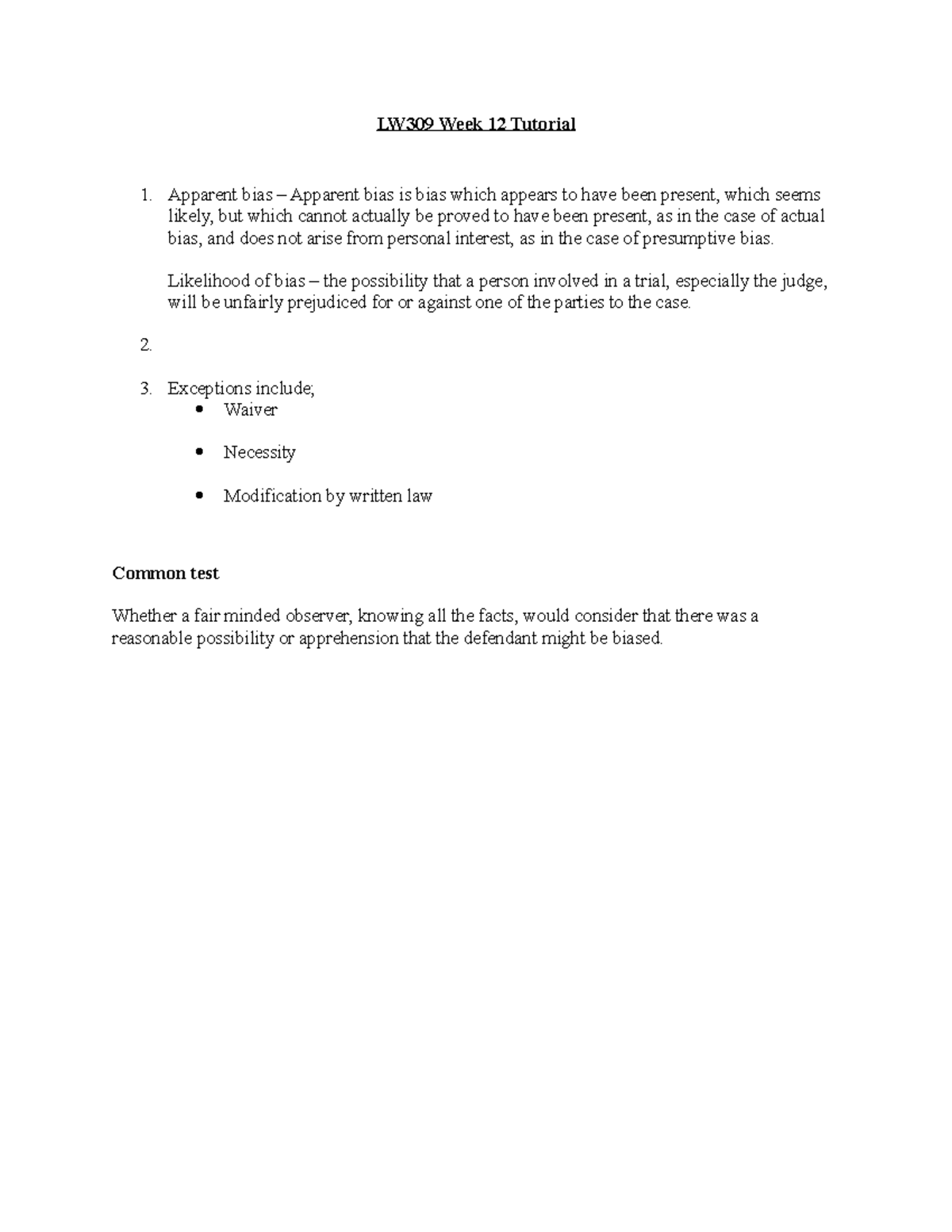 LW309 Week 12 Tutorial - LW309 Week 12 Tutorial Apparent bias ...