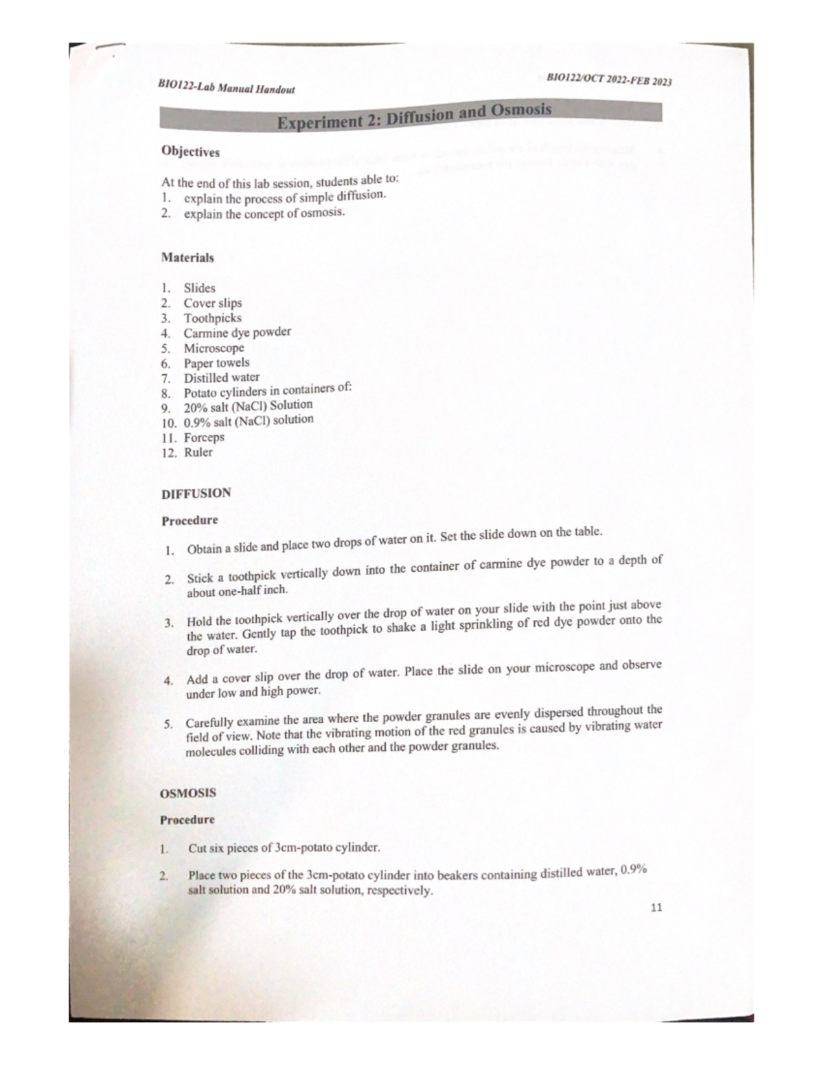 BI0122-Lab Manual Handout - Histology of Cell and Tissue - Studocu