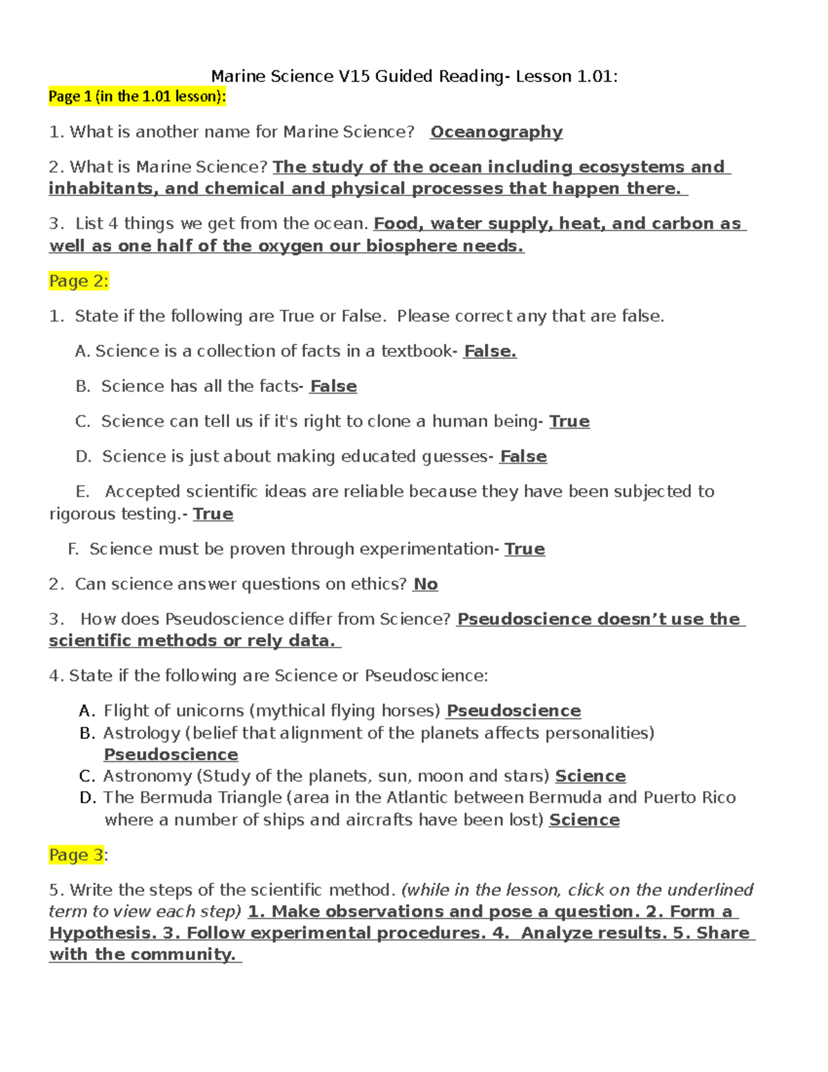 Guided reading 1 - notes - Marine Science V15 Guided Reading- Lesson 1 ...
