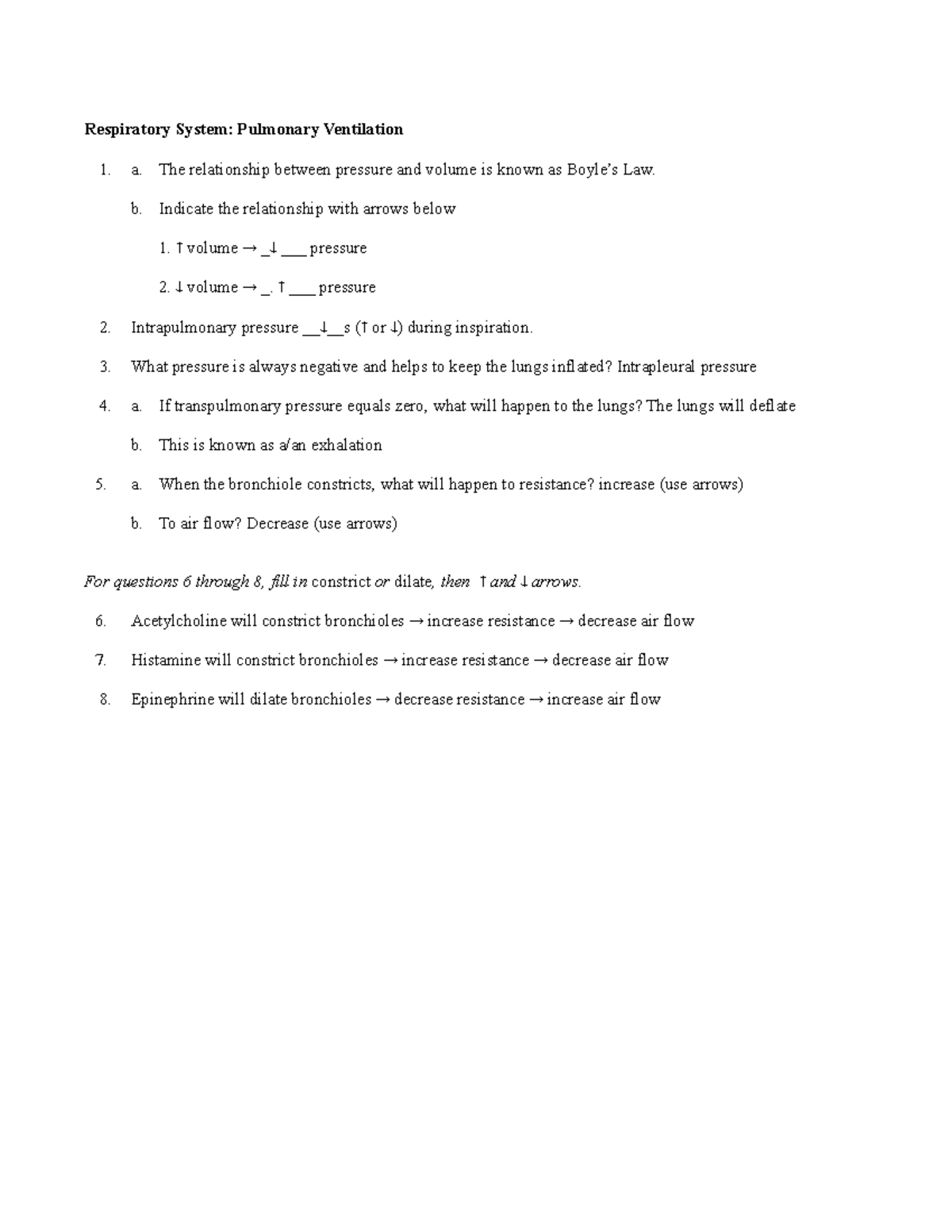 Respiratory IP Pulmonary Ventilation Worksheet - Respiratory System: Pulmonary Ventilation 1. a ...