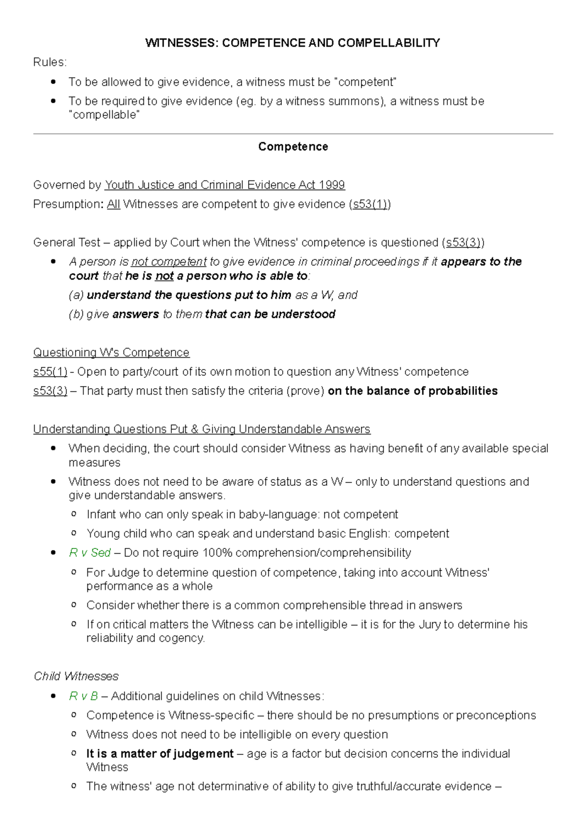 Witnesses - competence and compellability - WITNESSES: COMPETENCE AND ...