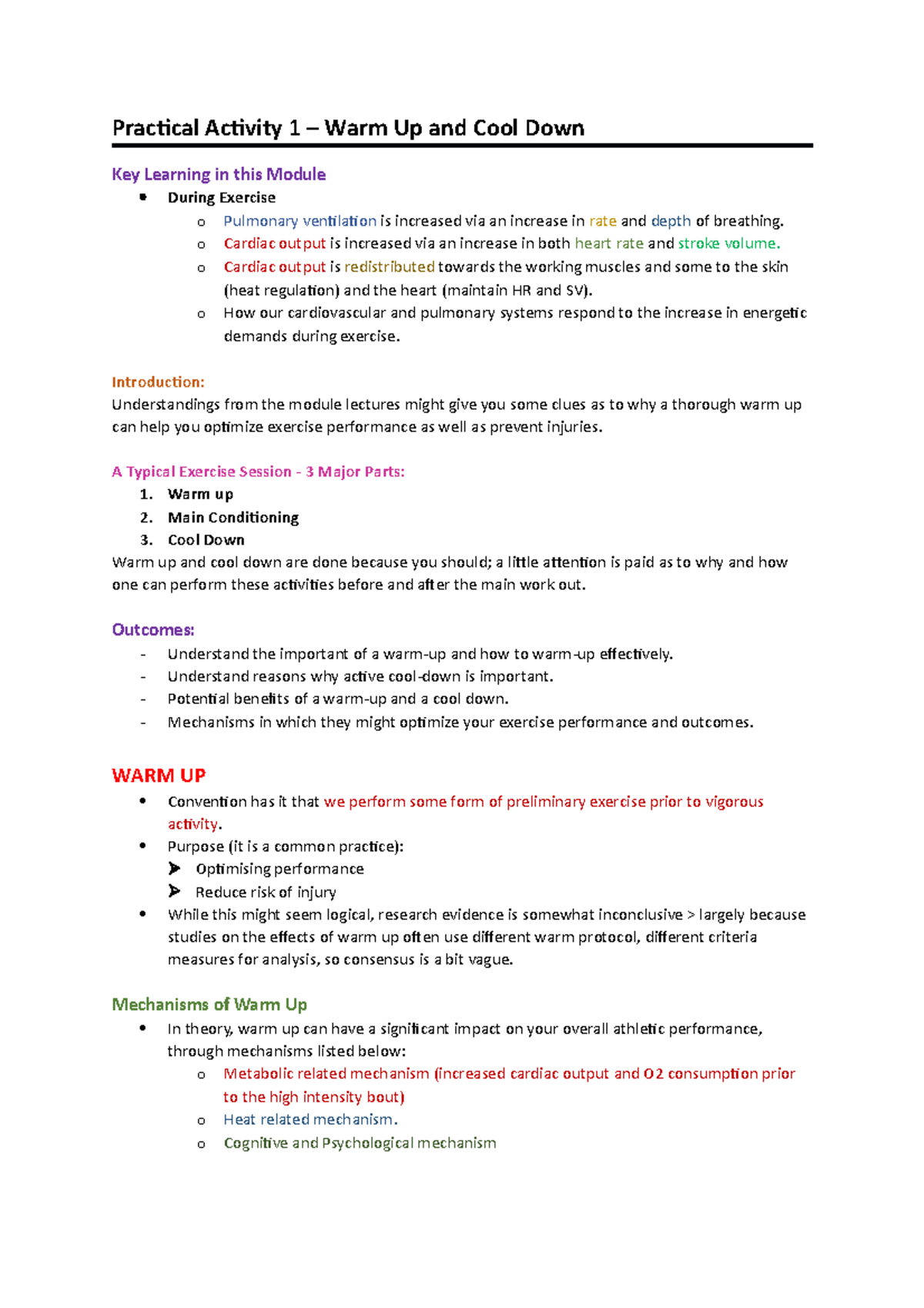 Practical 1 -Module 3 - Practical Activity 1 – Warm Up and Cool Down ...