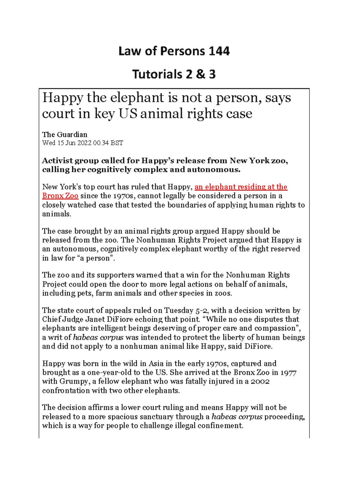 Tutorials 2 3 28 August - 8 September - Law of Persons 144 Tutorials 2 ...