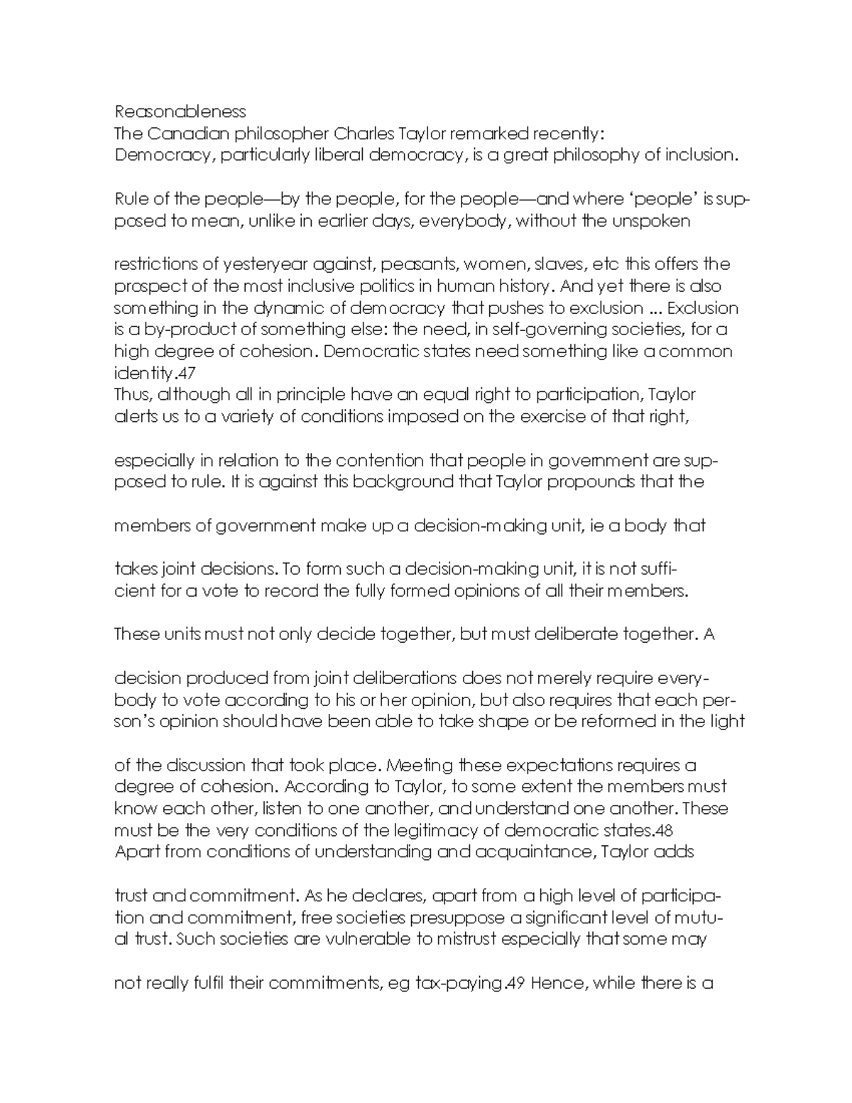 political science - Reasonableness The Canadian philosopher Charles ...