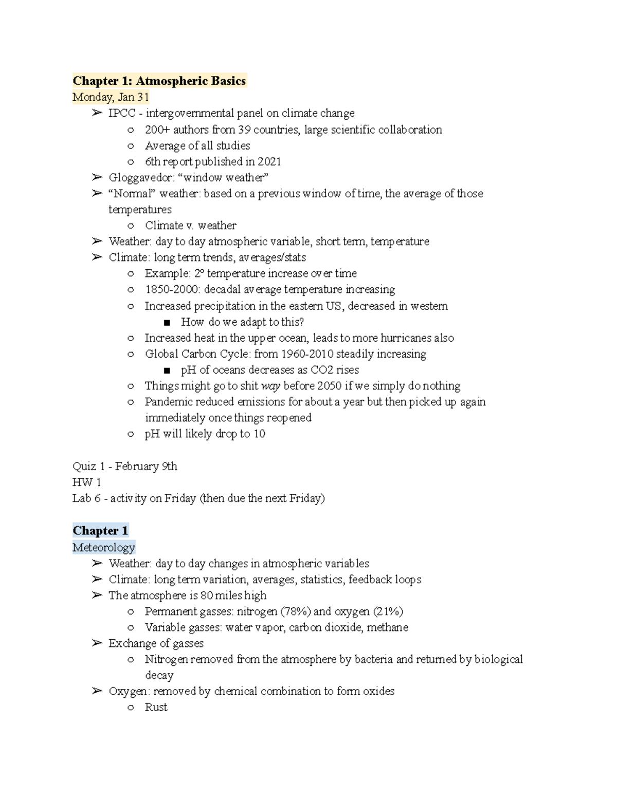 GEO120 notes - Chapter 1: Atmospheric Basics Monday, Jan 31 IPCC ...
