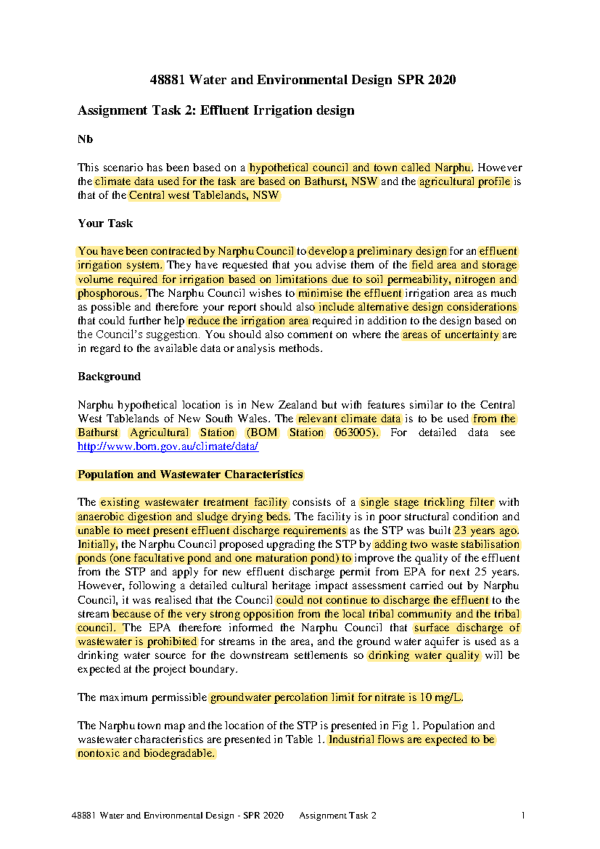 Assignment task 2 - Effluent Irrigation Design Brief - Warning: Popup ...