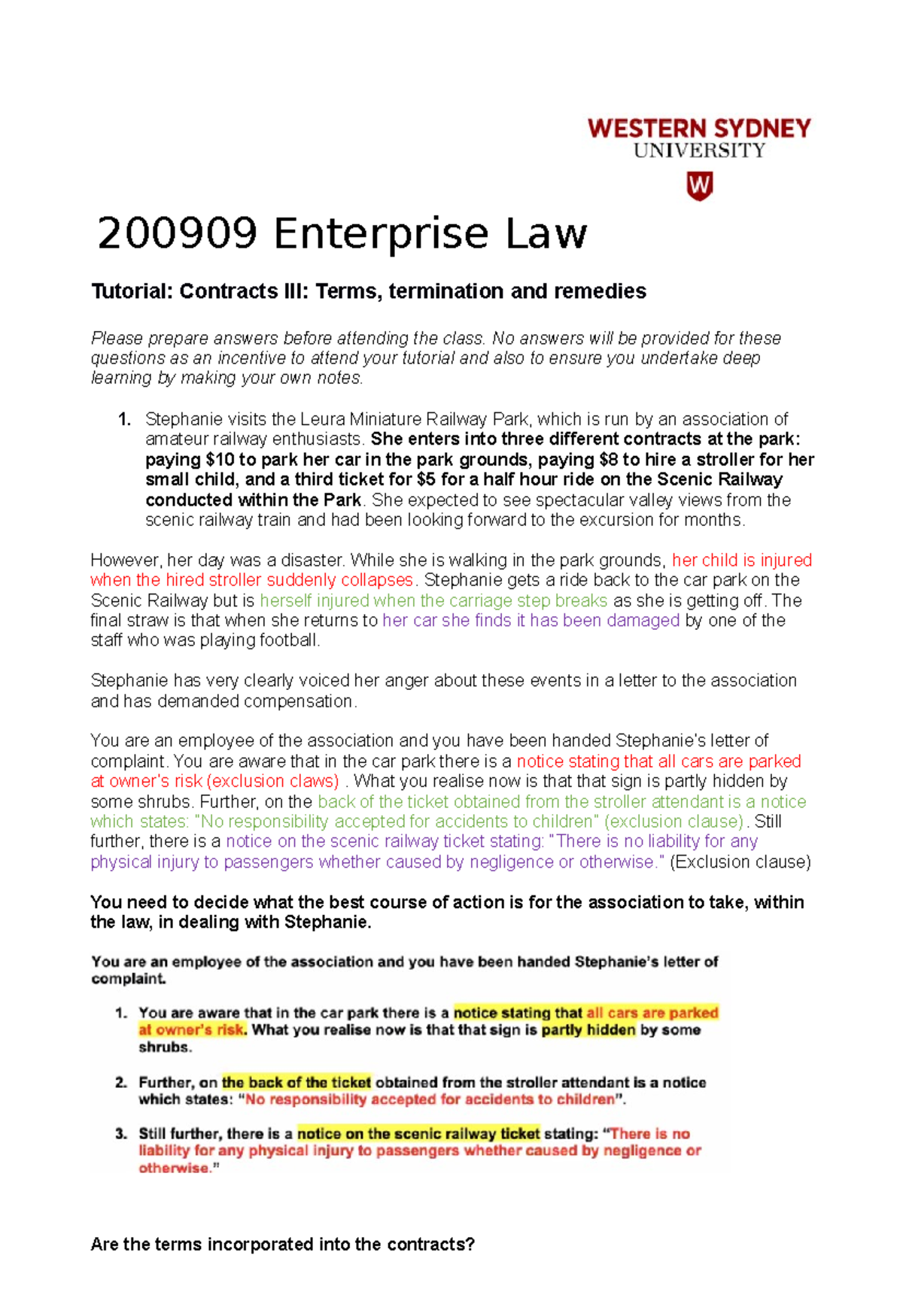 Contract III - Notes - 200909 Enterprise Law Tutorial: Contracts III ...