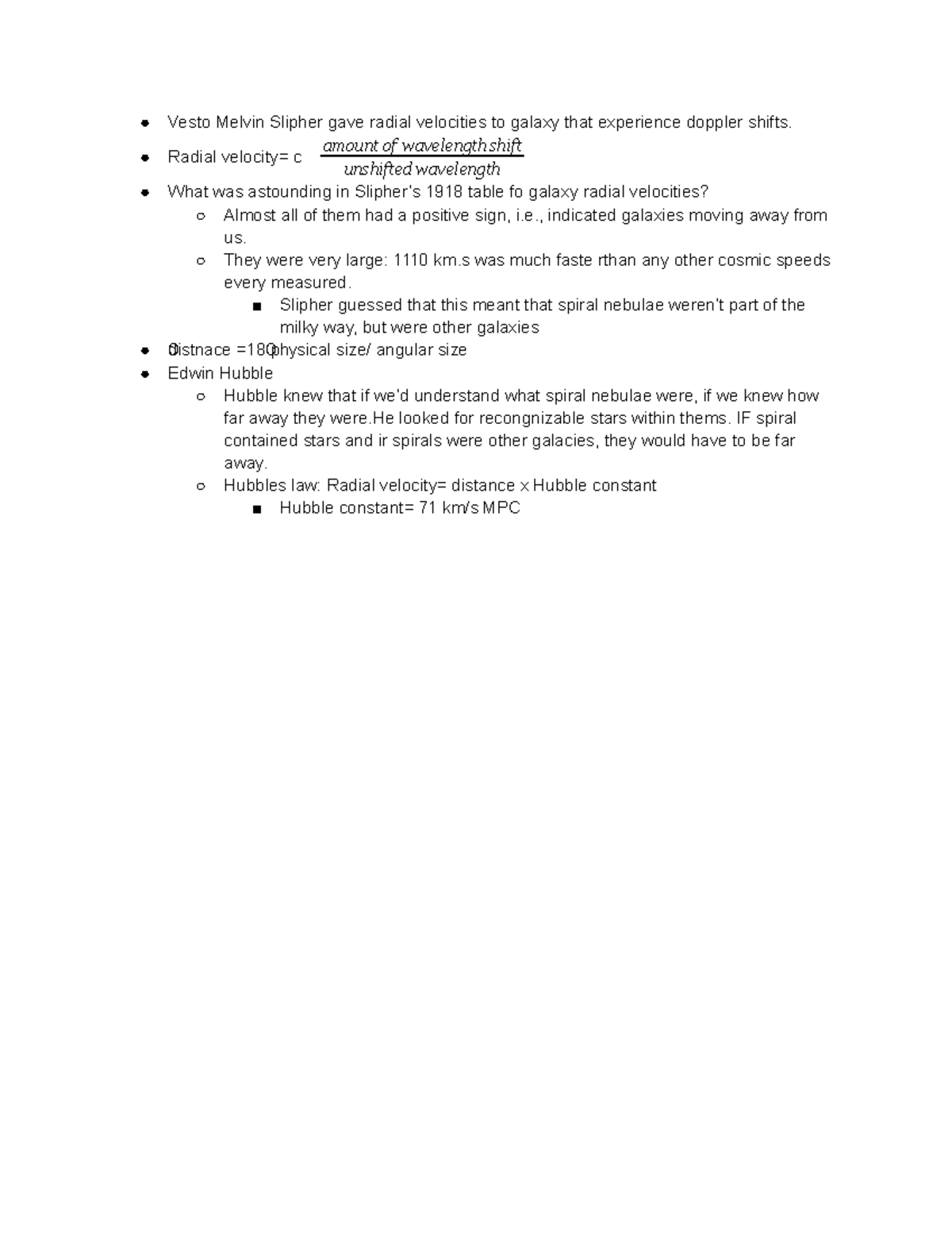 Lecture 16 - Vesto Melvin Slipher gave radial velocities to galaxy that ...