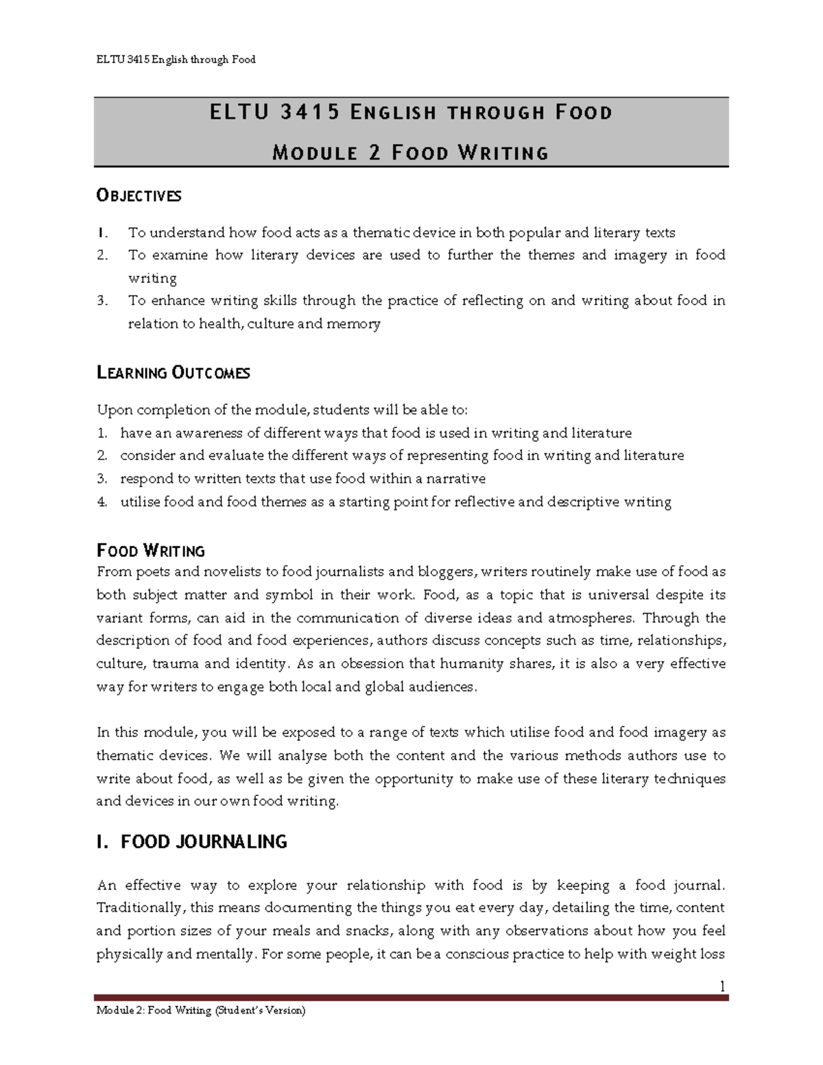 M2 Food Writing Student's Version 2 - 1 Module 2: Food Writing (Student ...