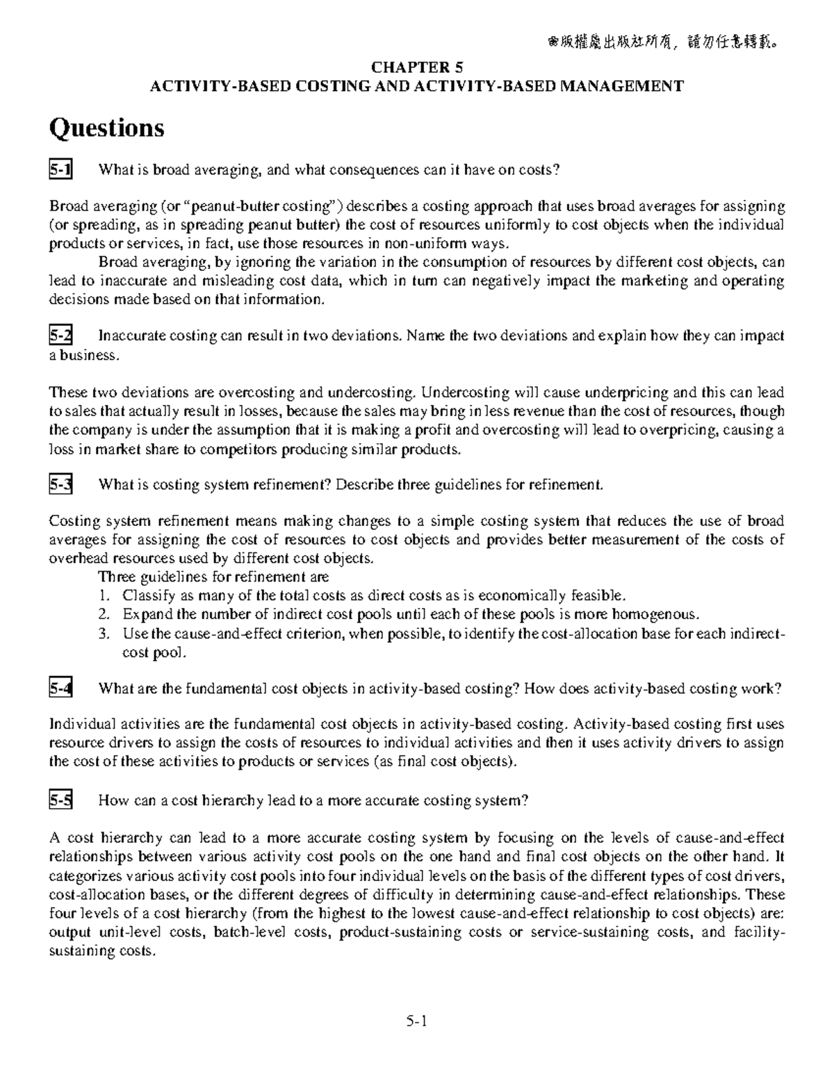 Ch05-Solution-MAA tutorial 2022 - CHAPTER 5 ACTIVITY-BASED COSTING AND ACTIVITY-BASED MANAGEMENT ...