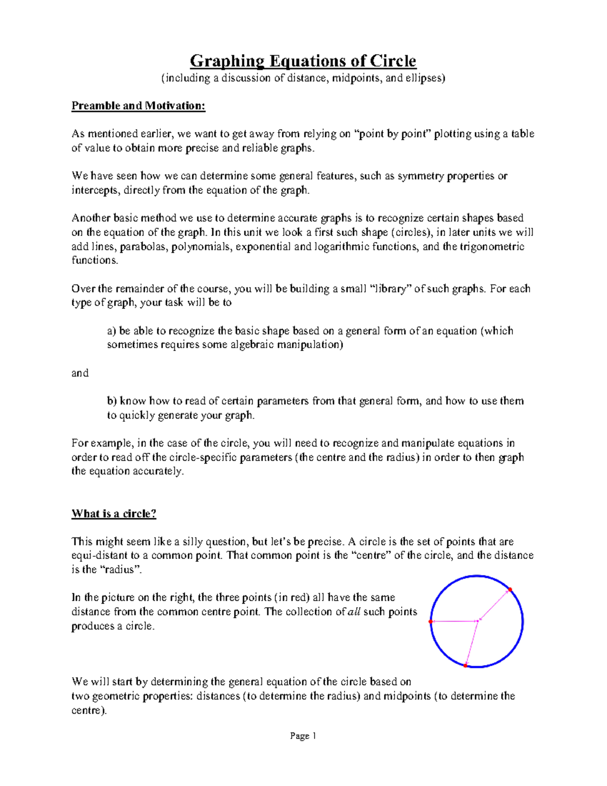 Notes - circles and ellipses - Graphing Equations of Circle (including ...