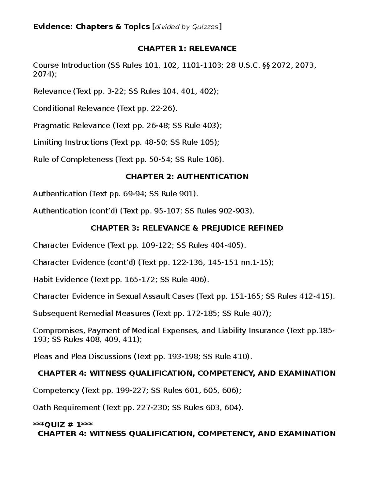 Evidence Chapters & Topics - CHAPTER 1: RELEVANCE Course Introduction ...