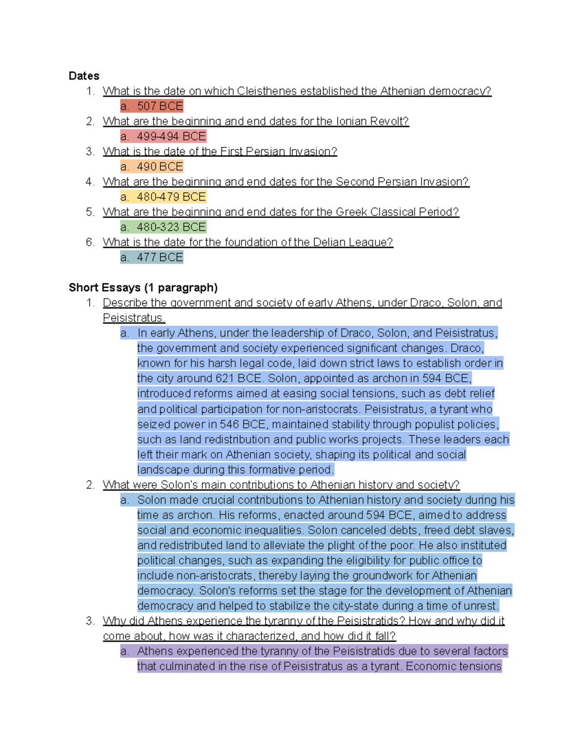 Ancient Greece Exam 2 Study Guide - Dates 1. What is the date on which ...