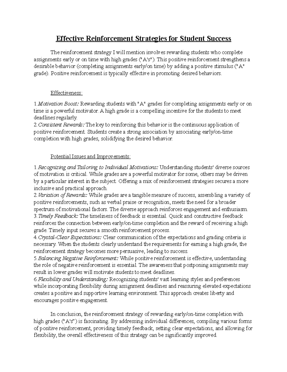 EAB4764- Week 3 Assignment - Effective Reinforcement Strategies for ...