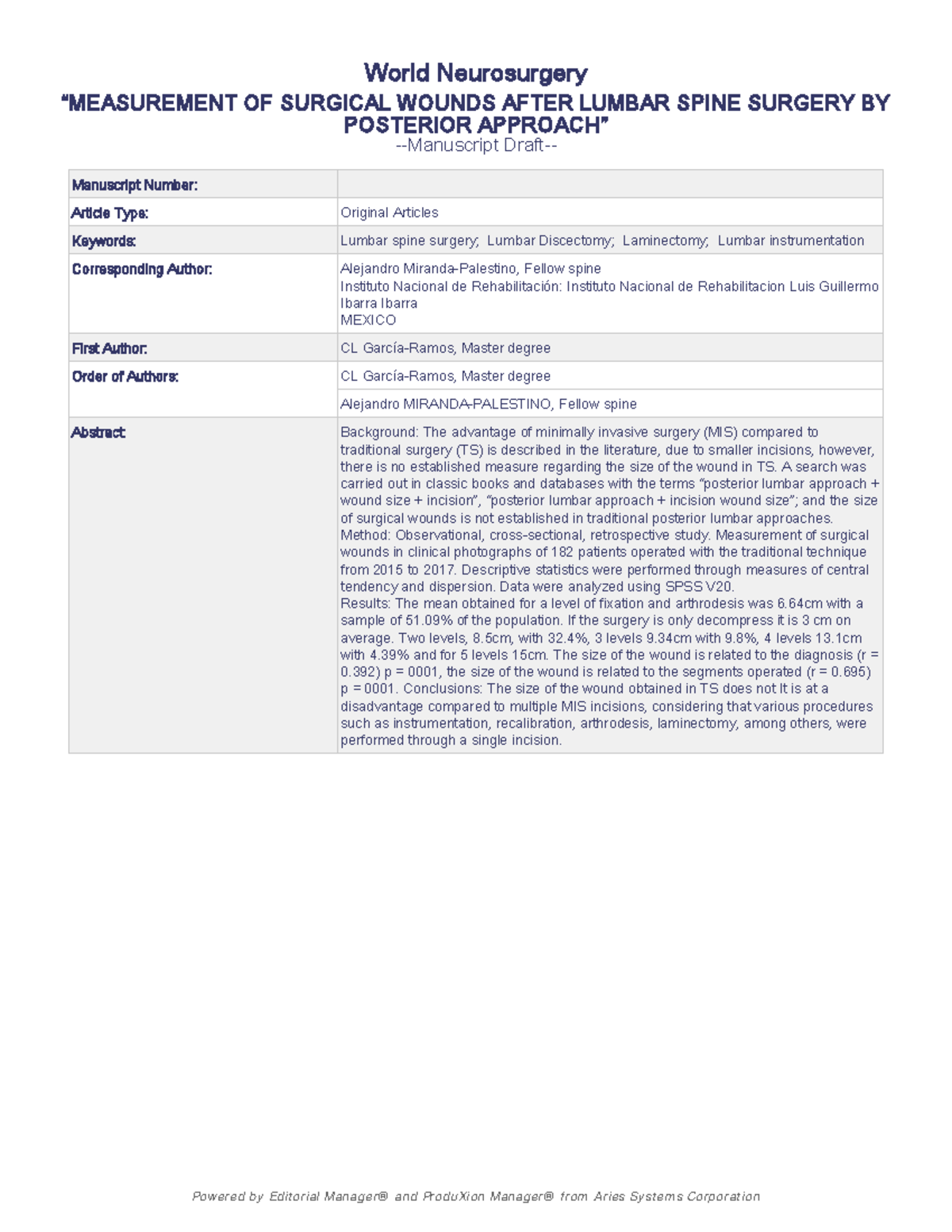 Worldneurosurgery S 21 07020 - World Neurosurgery “MEASUREMENT OF ...