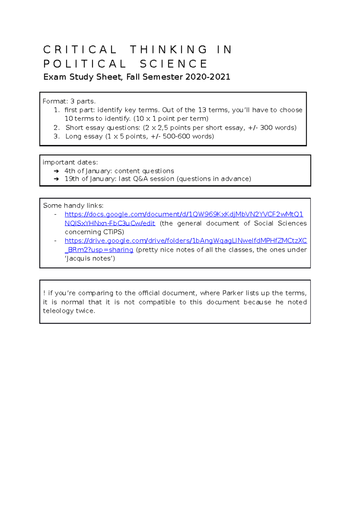CTi PS -exam-sheet - Exam Sheet for the course of Critical Thinking in ...