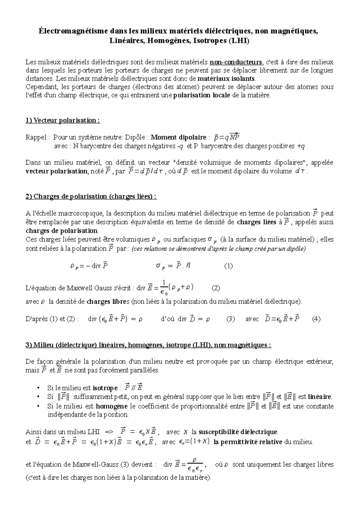 Electromag milieu LHI - Électromagnétisme dans les milieux matériels ...