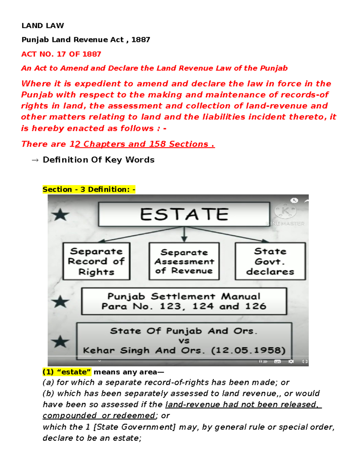 LAND LAW definition - LAND LAW Punjab Land Revenue Act , 1887 ACT NO ...